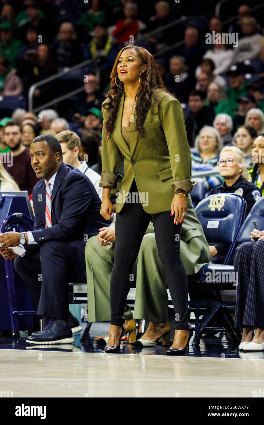 South Bend, Indiana, USA. 29th Dec, 2024. Notre Dame head coach Niele Ivey during NCAA Women's ...