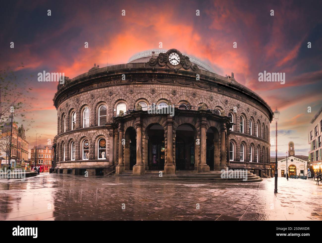 CORN EXCHANGE, LEEDS, UK - DECEMBER 24, 2024. The ancient Victorian ...