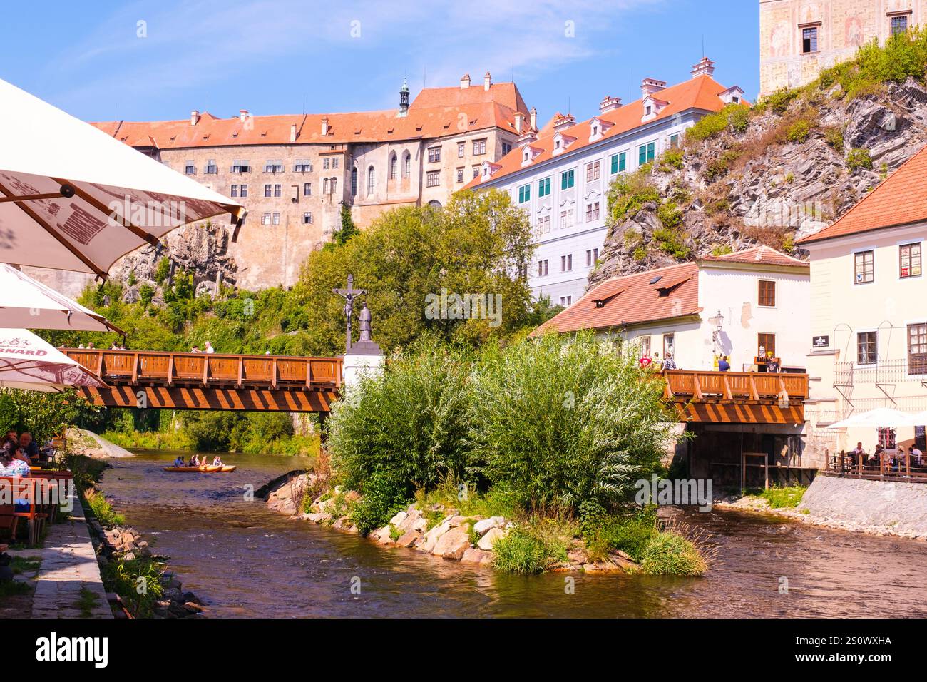 Cesky Krumlov, Tourists Rafting on the Vltava River, Czech Republic ...