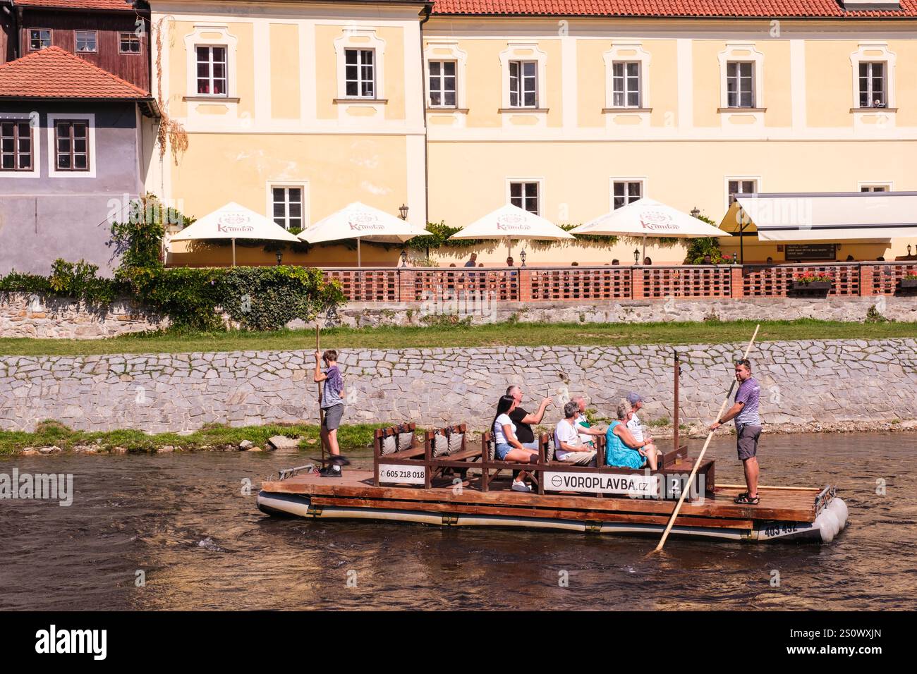 Cesky Krumlov, Tourists Enjoying a Guided Rafting Ride on the Vltava ...