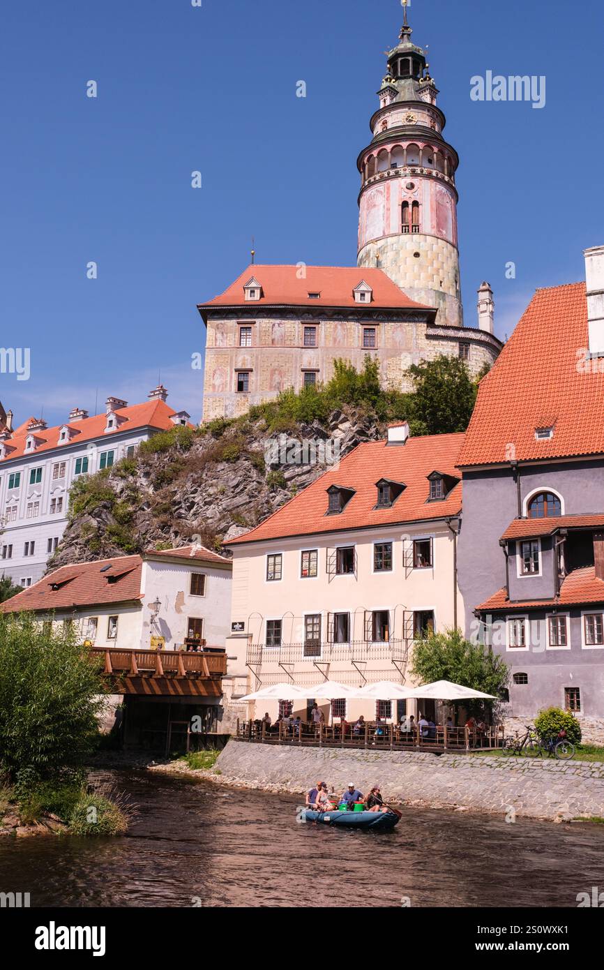 Cesky Krumlov, Tourists Rafting on the Vltava River, Czech Republic ...