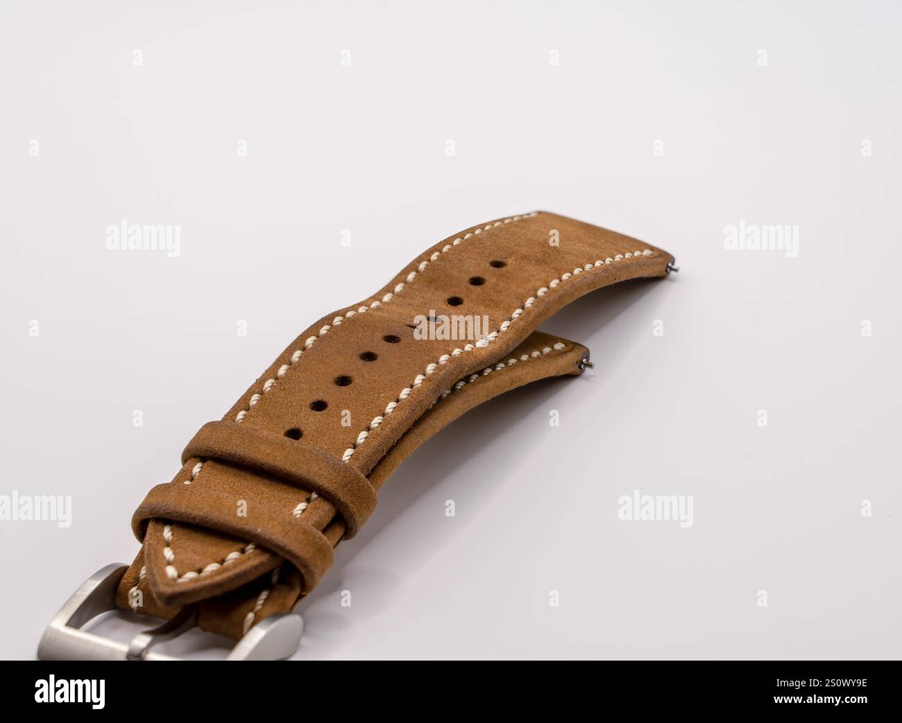 close-up of a vintage camel oak leather watch strap with brushed ...
