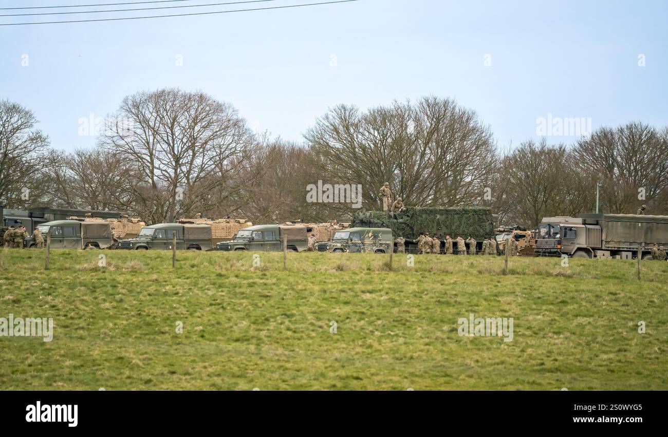 a division of British army cavalry and armoured brigades assembled in a ...