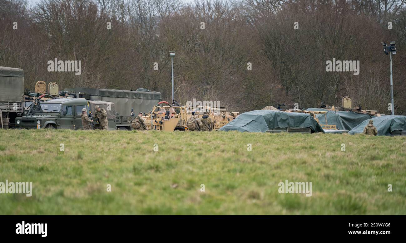 a division of British army cavalry and armoured brigades assembled in a ...