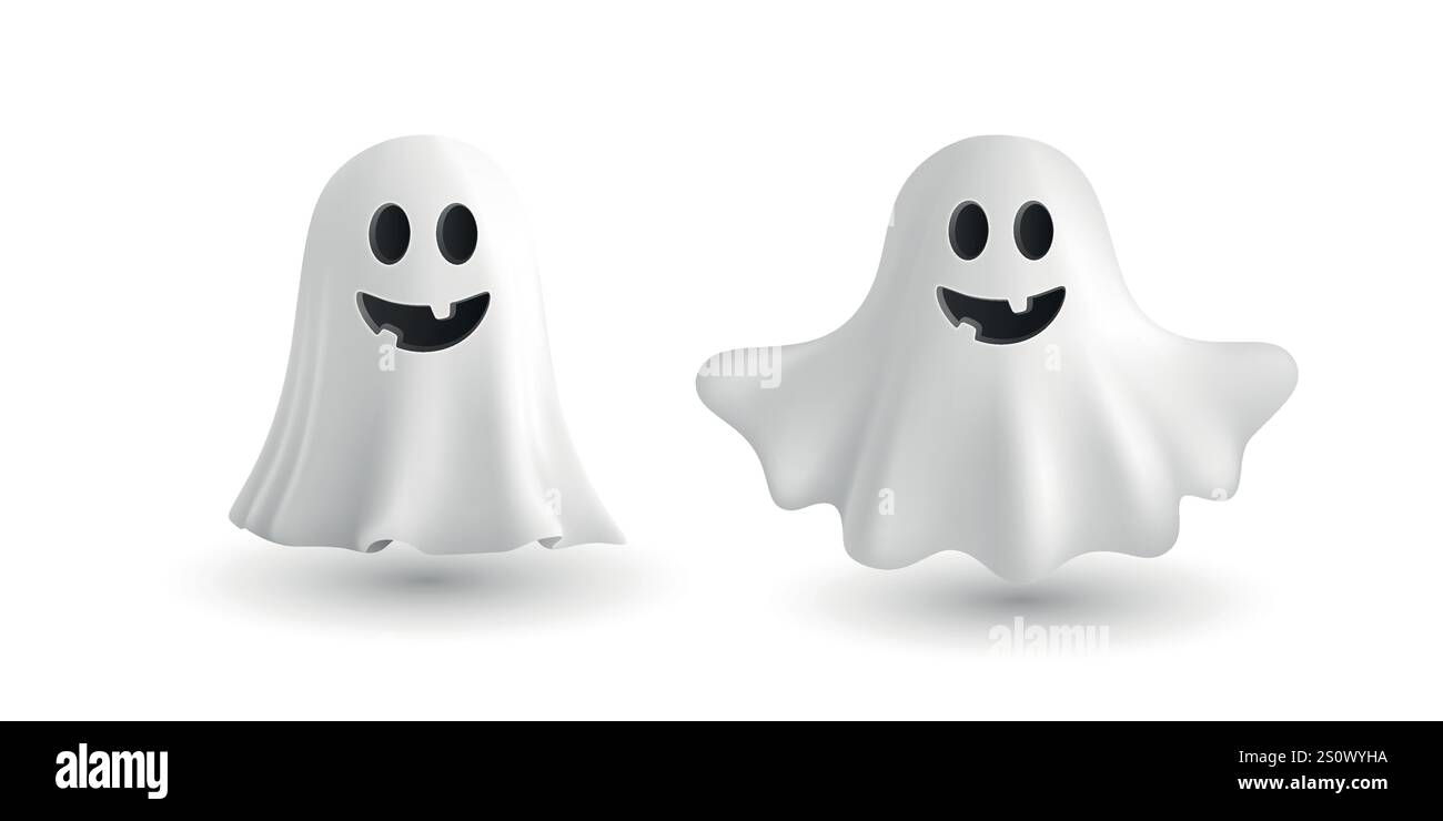 3D Cartoon Ghosts Vector Illustration Set. Cute Halloween Ghost ...