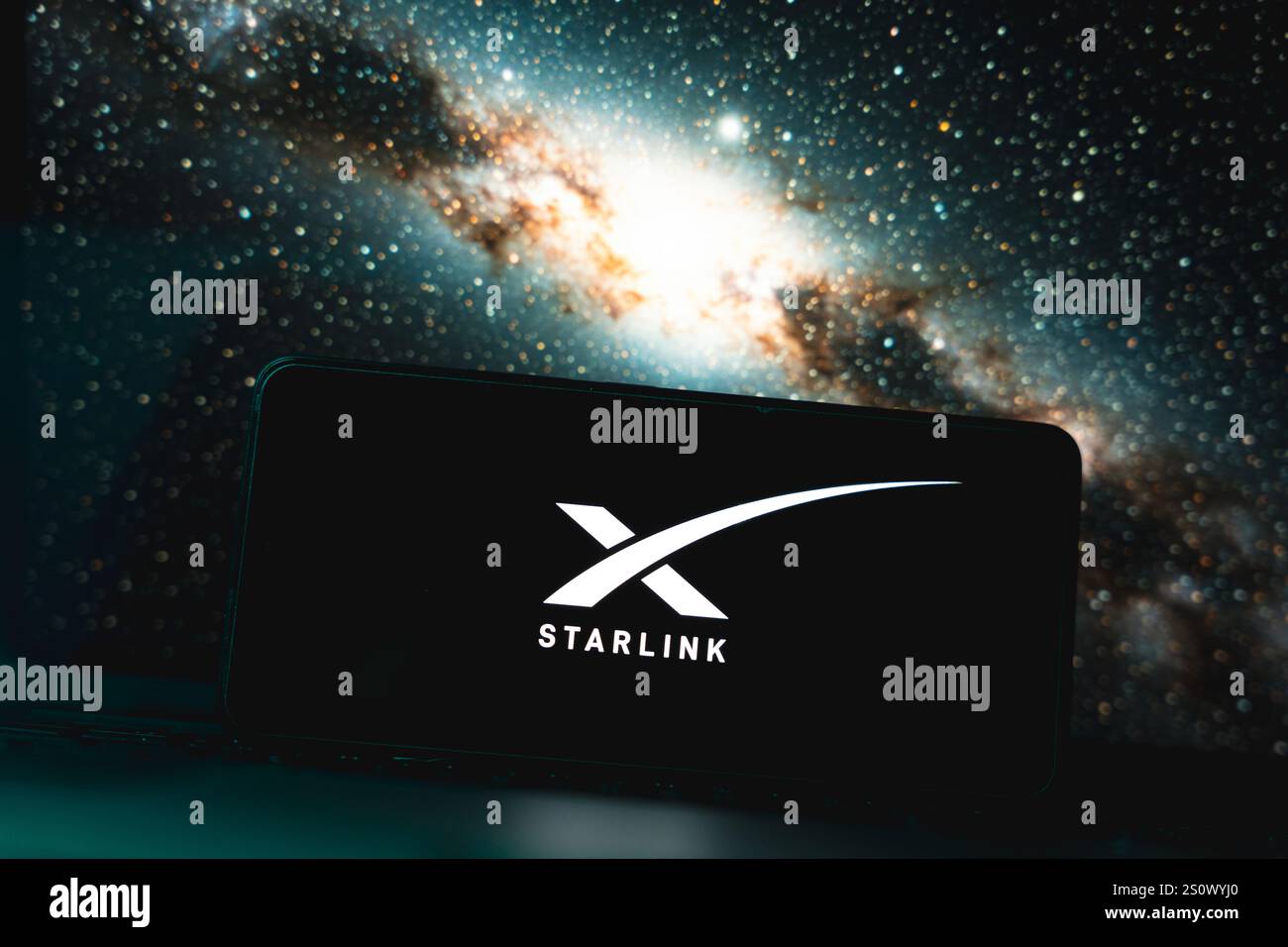 Starlink logo on screen. Starlink satellite internet. December 29, 2024 ...
