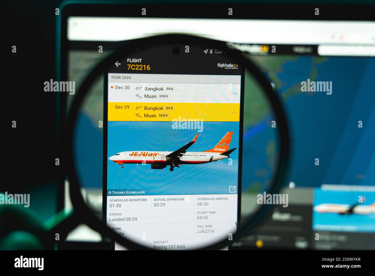 Jeju Air Flight 2216 plane crash at Muan airport displayed on ...