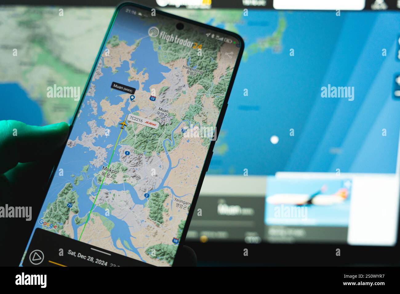 Jeju Air Flight 2216 plane crash at Muan airport displayed on ...