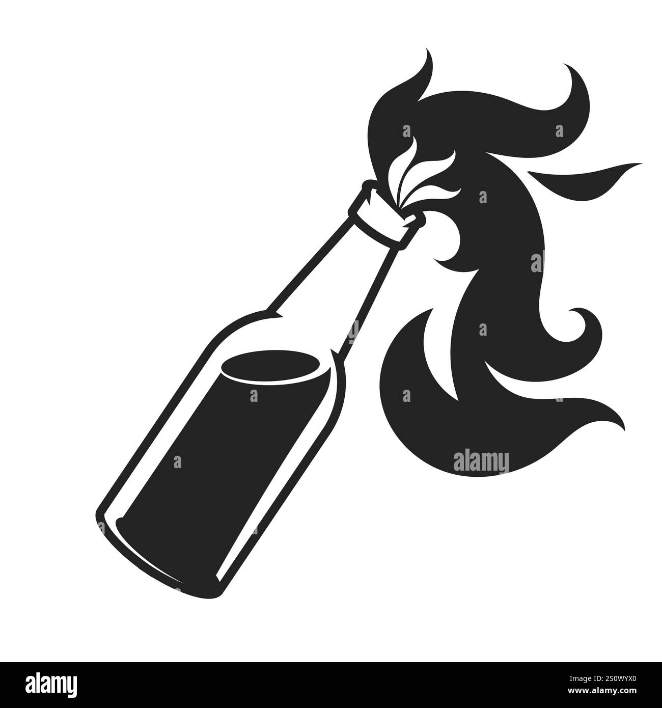 Burning molotov cocktail bottle icon or logo. Modern comic style black ...