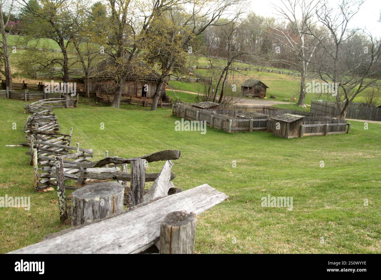 Hardy, VA, USA. Old-style farm on the grounds of Booker T. Washington ...