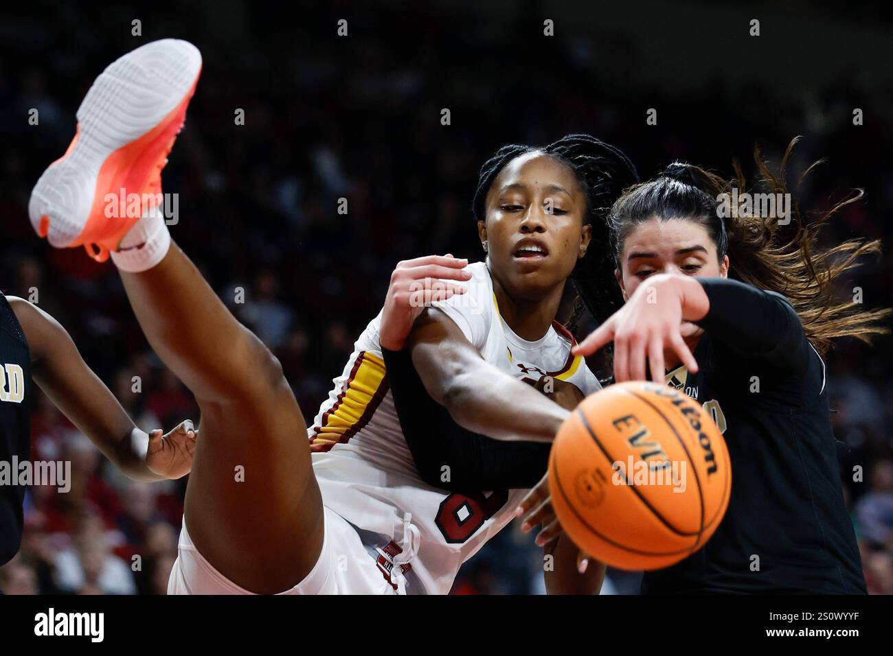 South Carolina forward Joyce Edwards, left, battles Wofford forward ...