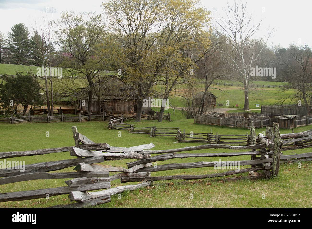 Hardy, VA, USA. Old-style farm on the grounds of Booker T. Washington ...