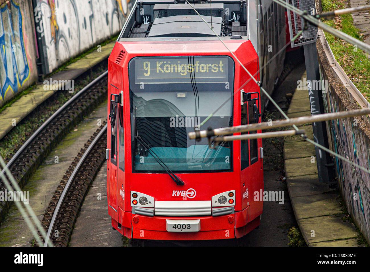 Bahn der Linie 9 an der Haltestelle Deutzer Freiheit. Die Linie 9 ist ...