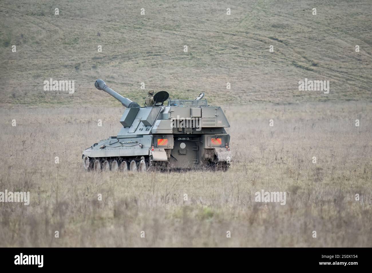 a British army AS90 (AS-90 Braveheart Gun Equipment 155mm L131) armoured self-propelled howitzer ...