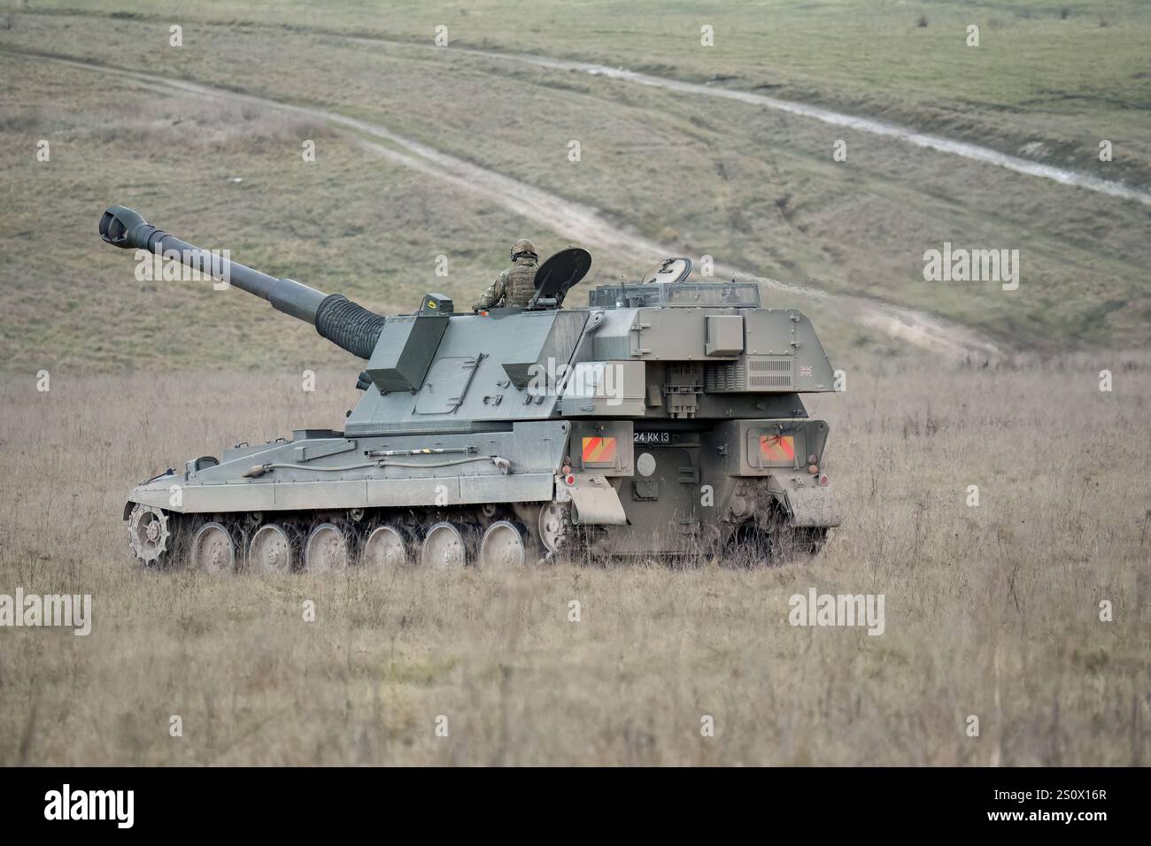 a British army AS90 (AS-90 Braveheart Gun Equipment 155mm L131) armoured self-propelled howitzer ...