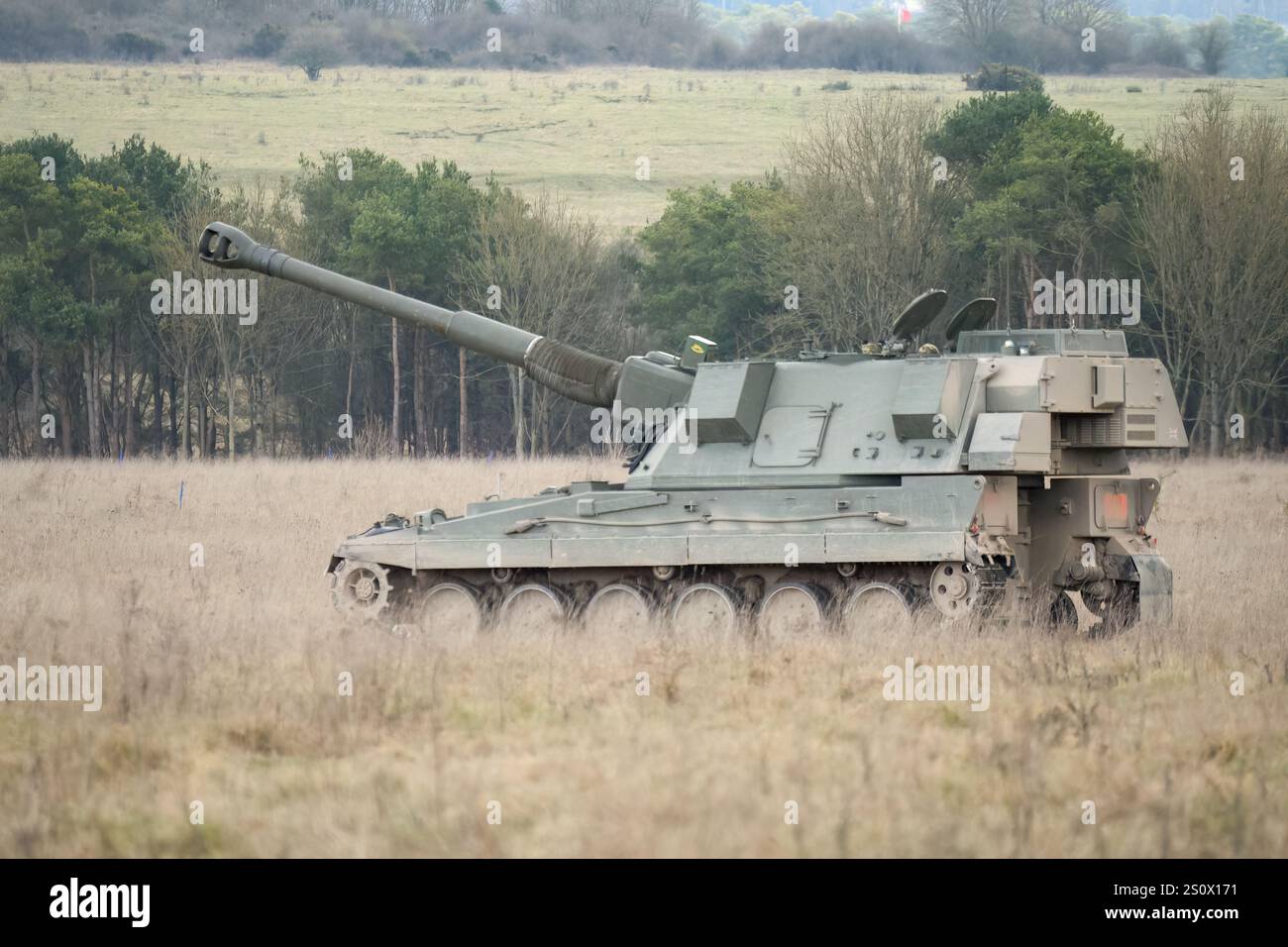 a British army AS90 (AS-90 Braveheart Gun Equipment 155mm L131) armoured self-propelled howitzer ...
