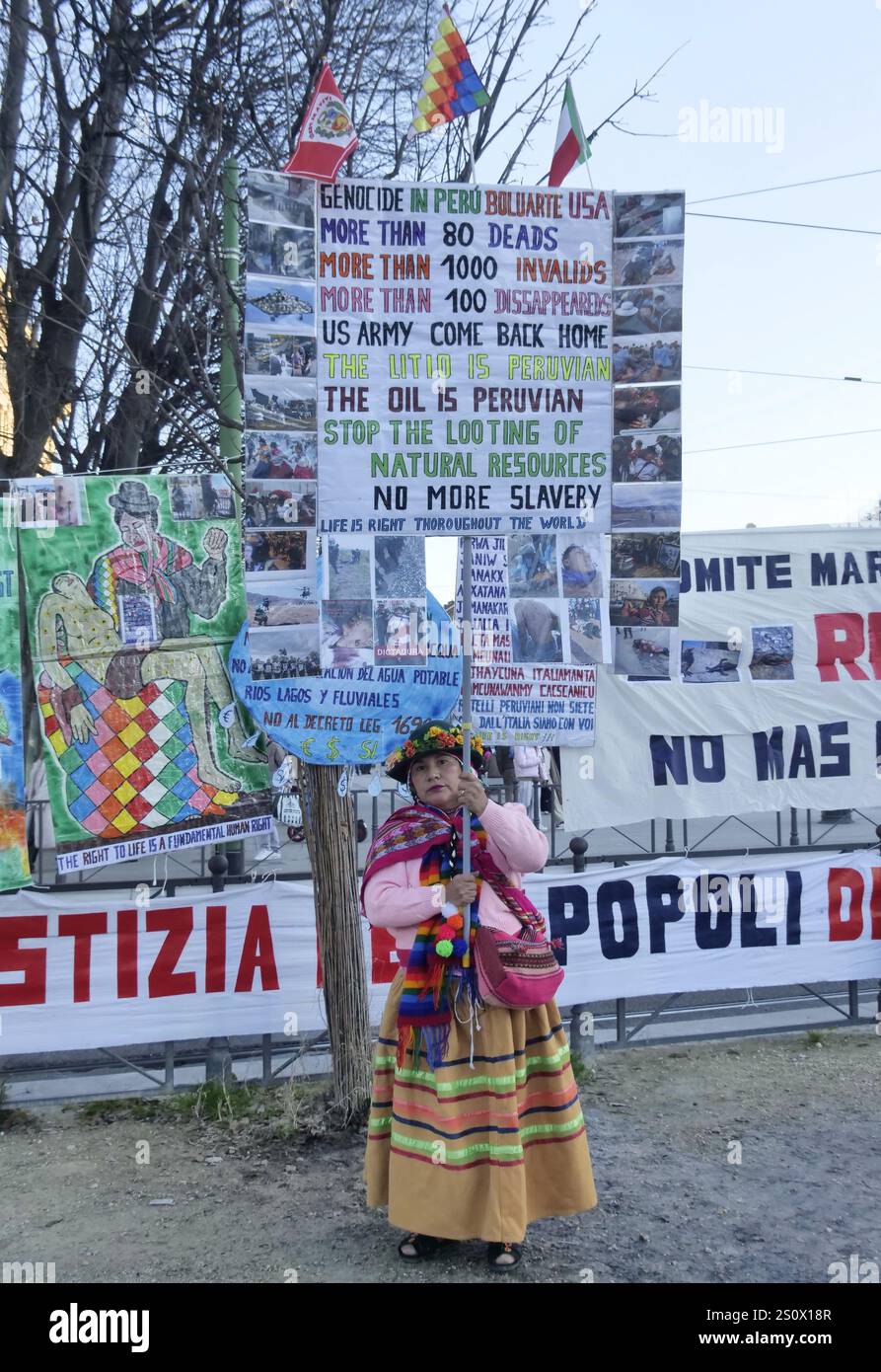 Milan, Italy. 29th Dec, 2024. Protest picket of the Peruvian people in ...
