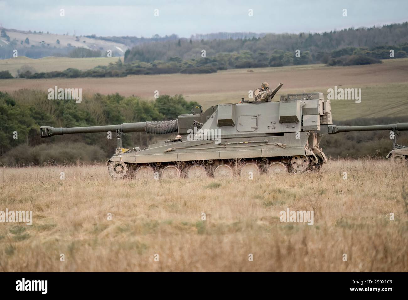 a British army AS90 (AS-90 Braveheart Gun Equipment 155mm L131) armoured self-propelled howitzer ...