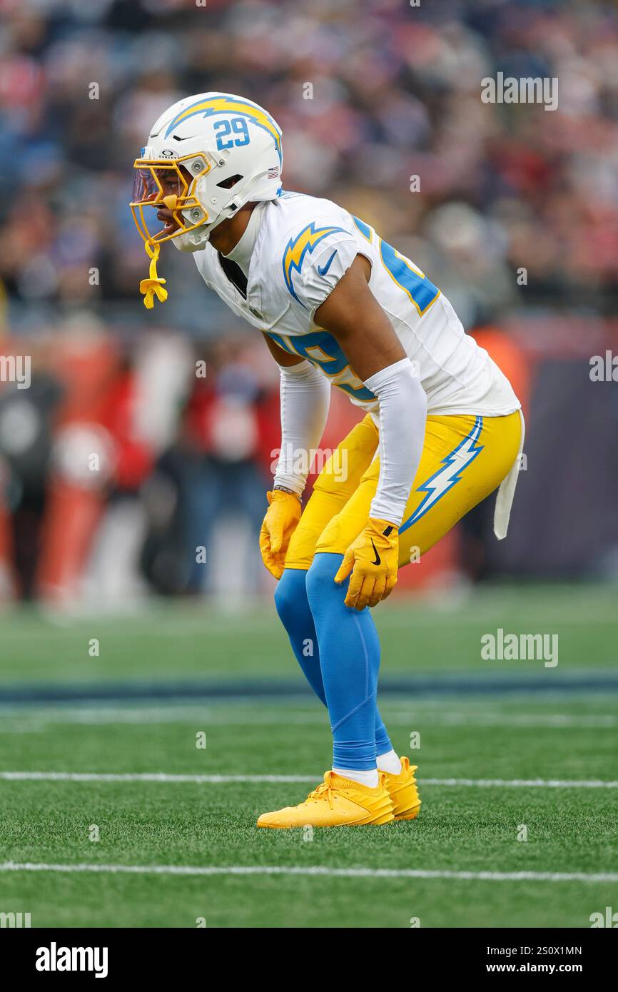 Los Angeles Chargers cornerback Tarheeb Still (29) drops into coverage during the first half an ...