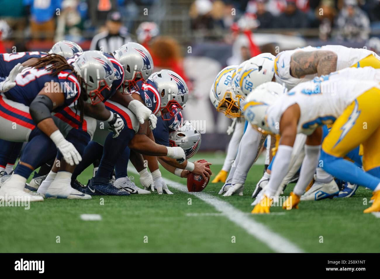 New England Patriots long snapper Joe Cardona (49) prepares to hike the ...