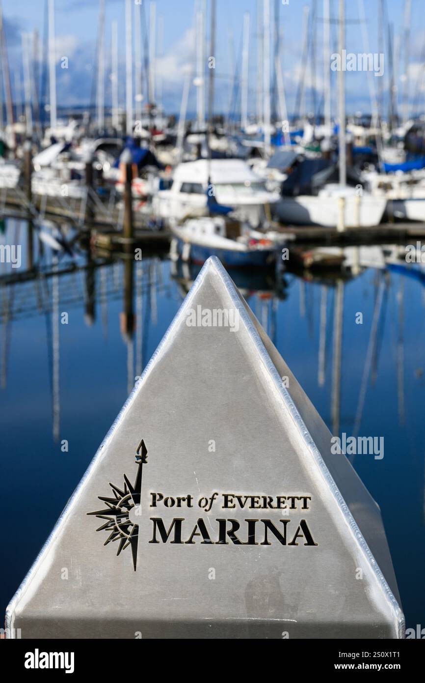 Everett, WA, USA - February 9, 2024; Pyramid sign in closeup at Port of ...