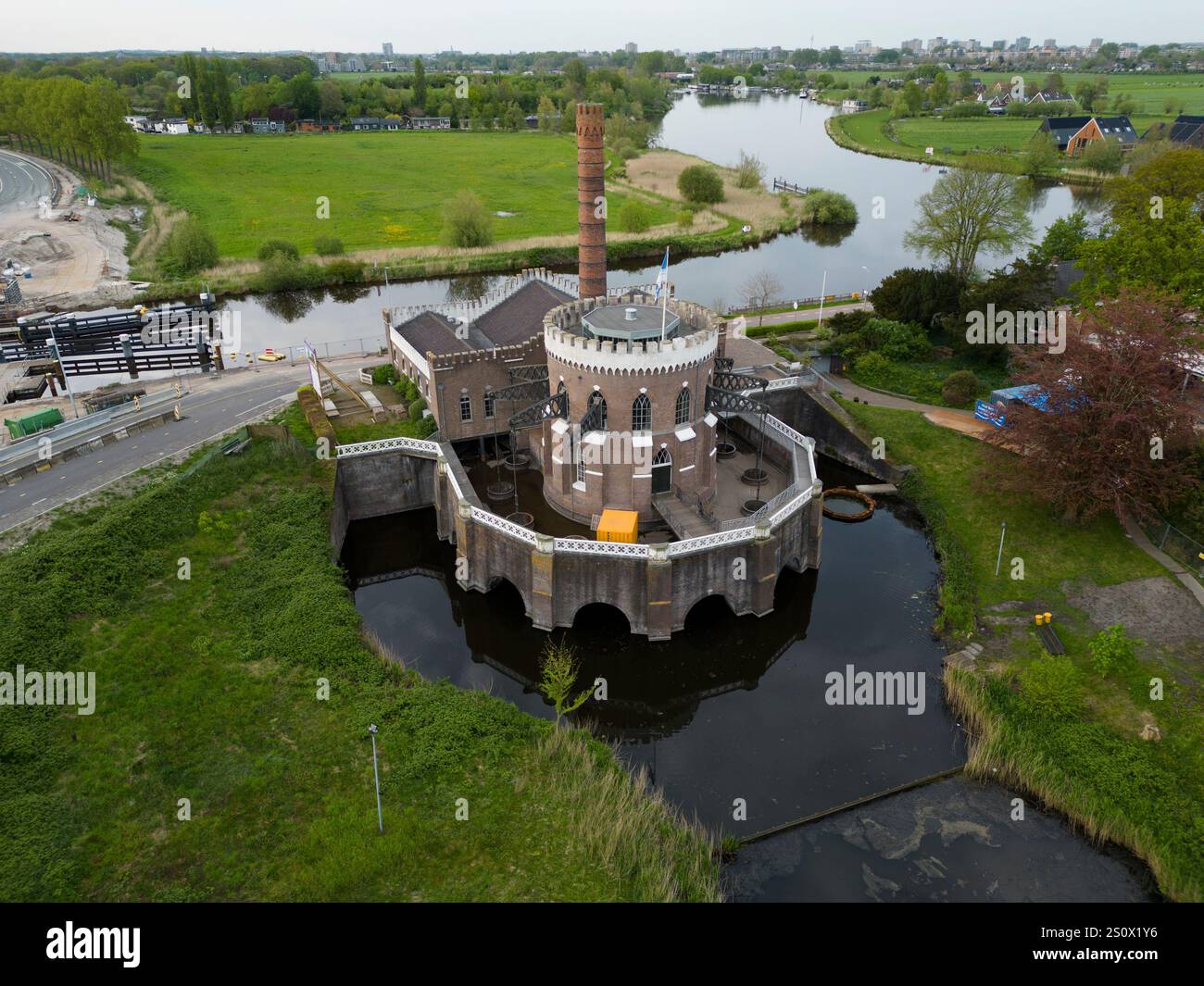 Aerial view of an antique pumping station in Cruquius, Haarlem, The ...