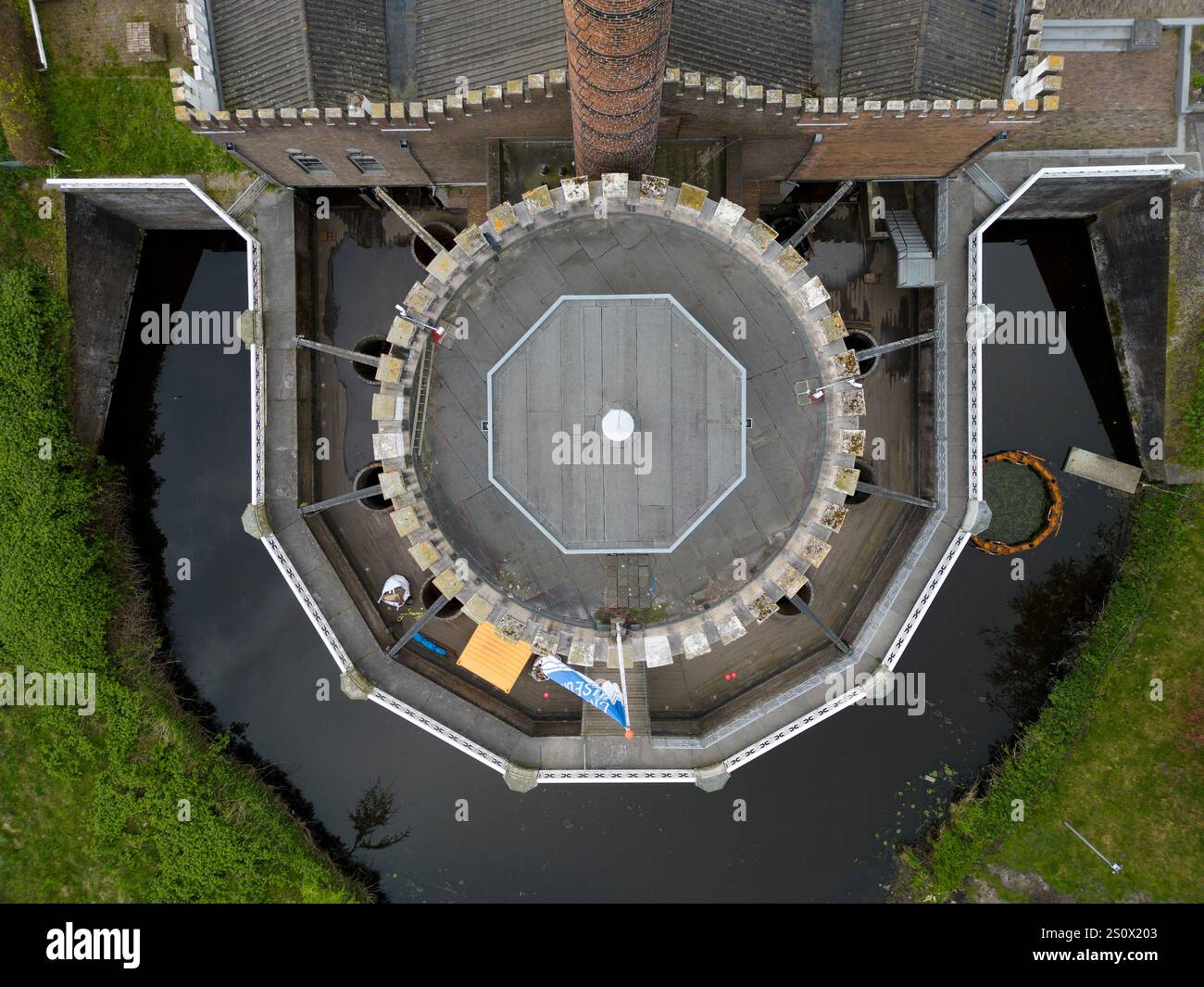 Aerial view of an antique pumping station in Cruquius, Haarlem, The ...