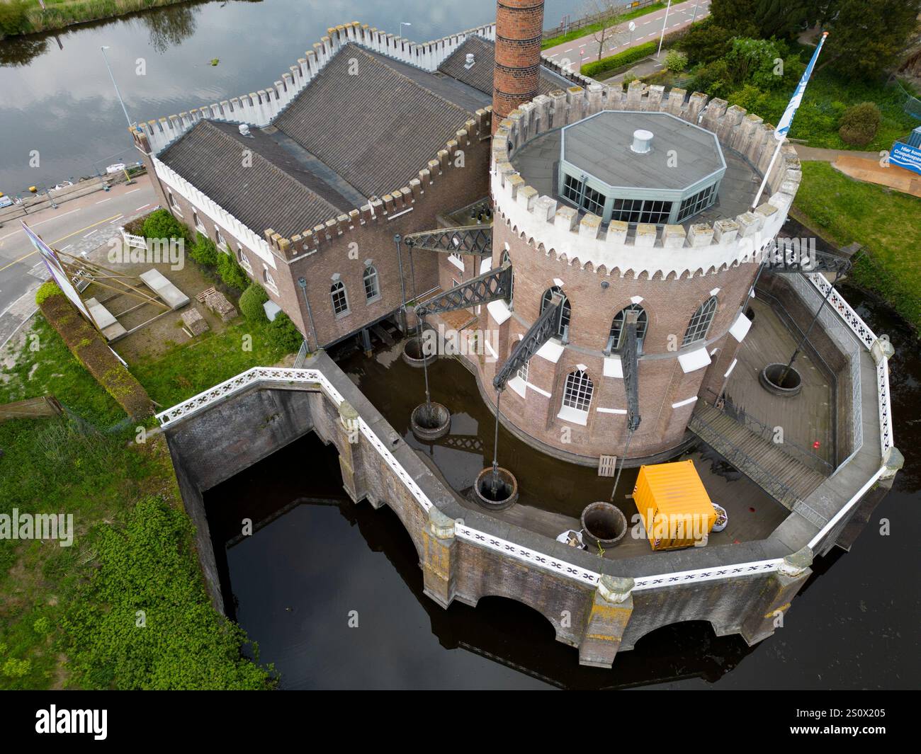 Aerial view of an antique pumping station in Cruquius, Haarlem, The ...
