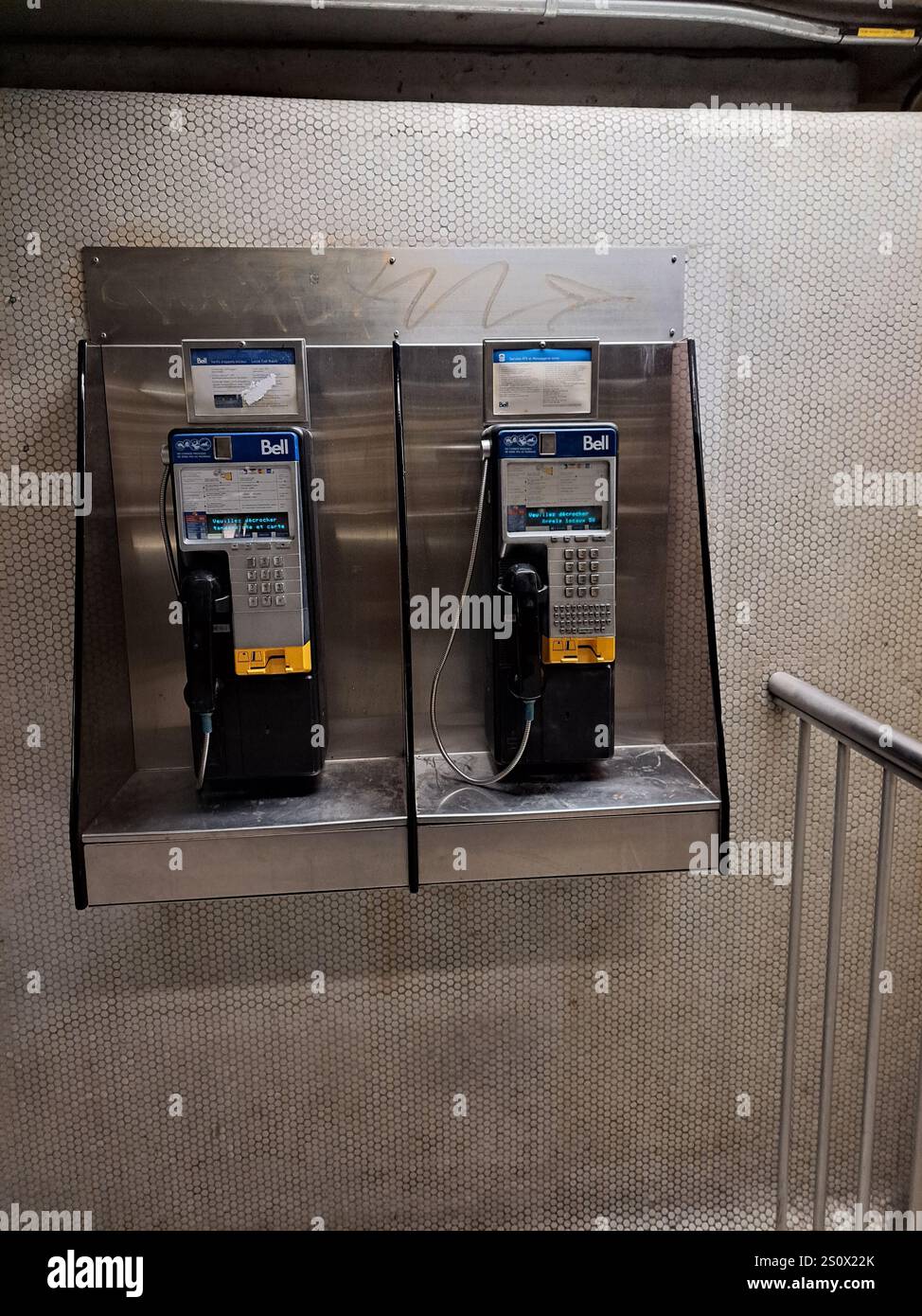 Pay phones inside Peel Metro station in Montreal, Quebec, Canada Stock ...