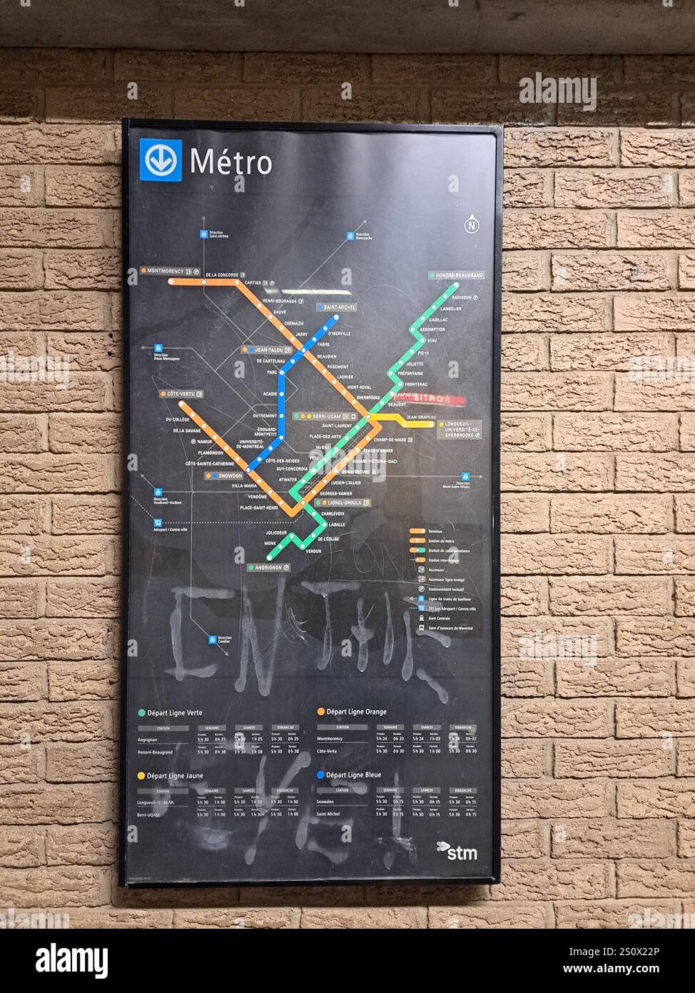 Metro map sign inside Peel Metro station in Montreal, Quebec, Canada ...