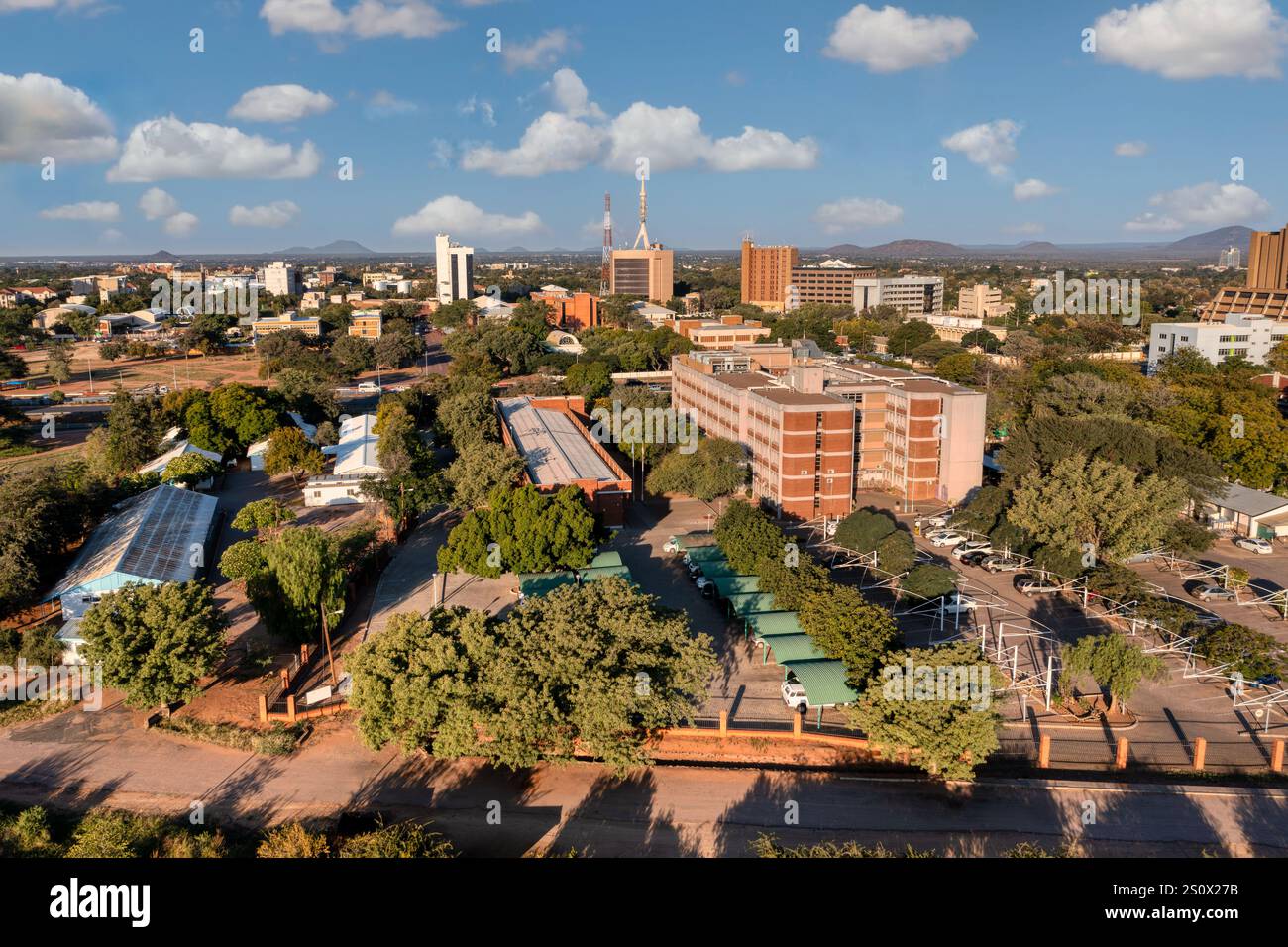 aerial view, Gaborone, Botswana, city center, government enclave Stock ...