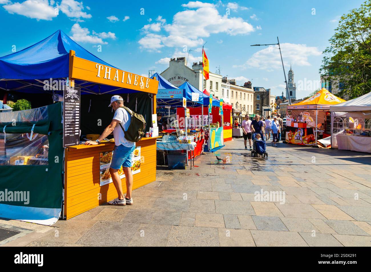 Stalls at Greenwich Street Eats food market, London, England Stock ...