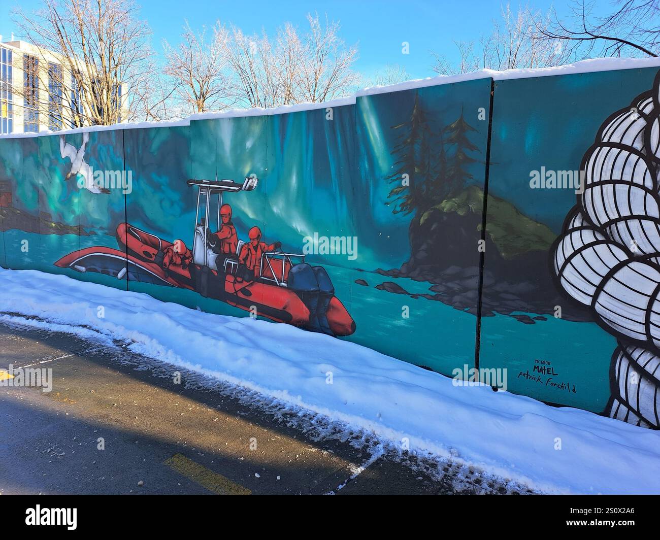 Mural of the port on wall in the old port in Quebec City, Quebec ...