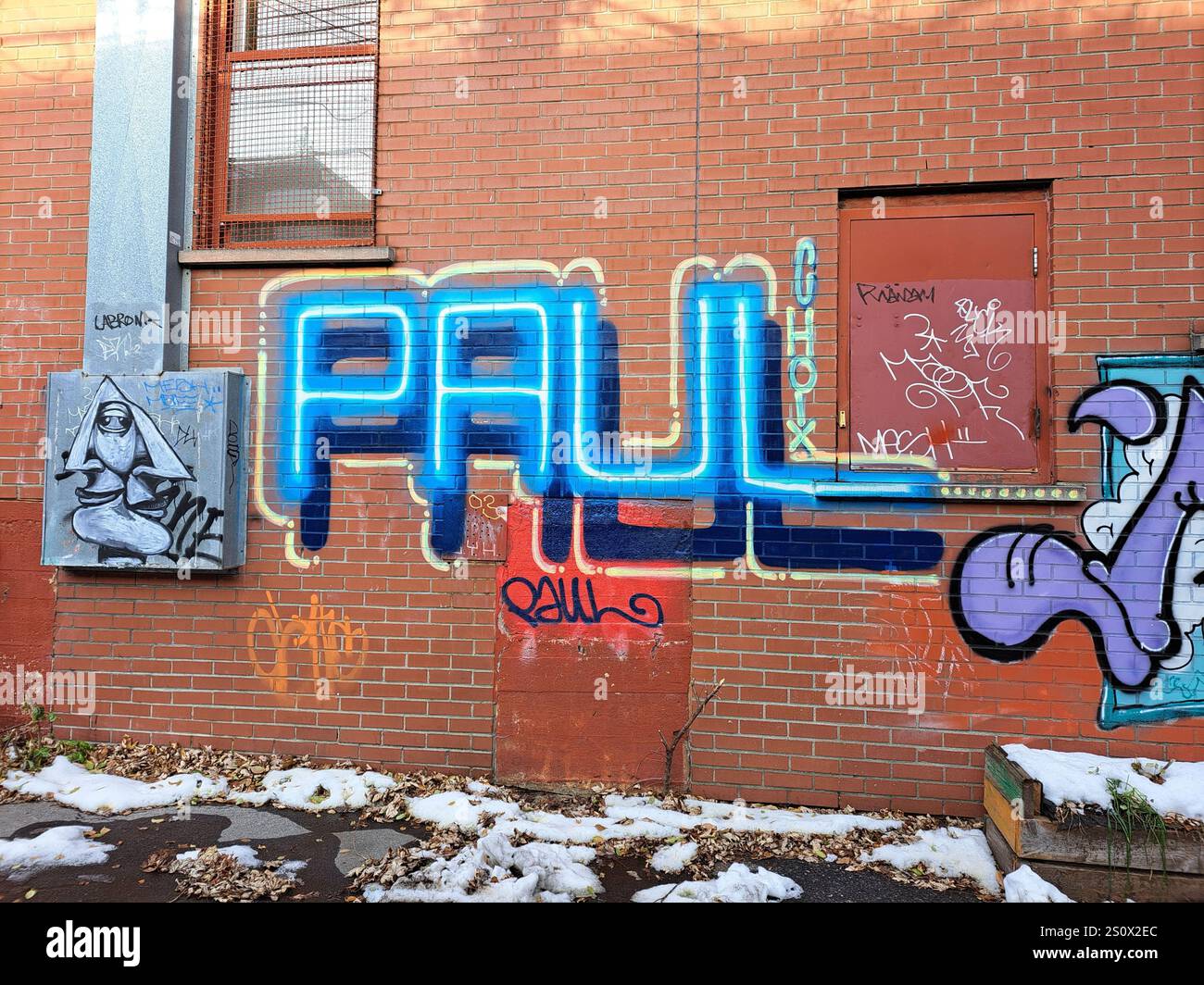 Paul mural in Hochelaga neighborhood in Montreal, Quebec, Canada Stock ...