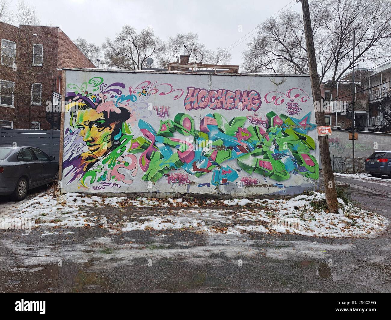 Hochelaga neighborhood mural in Montreal, Quebec, Canada Stock Photo ...