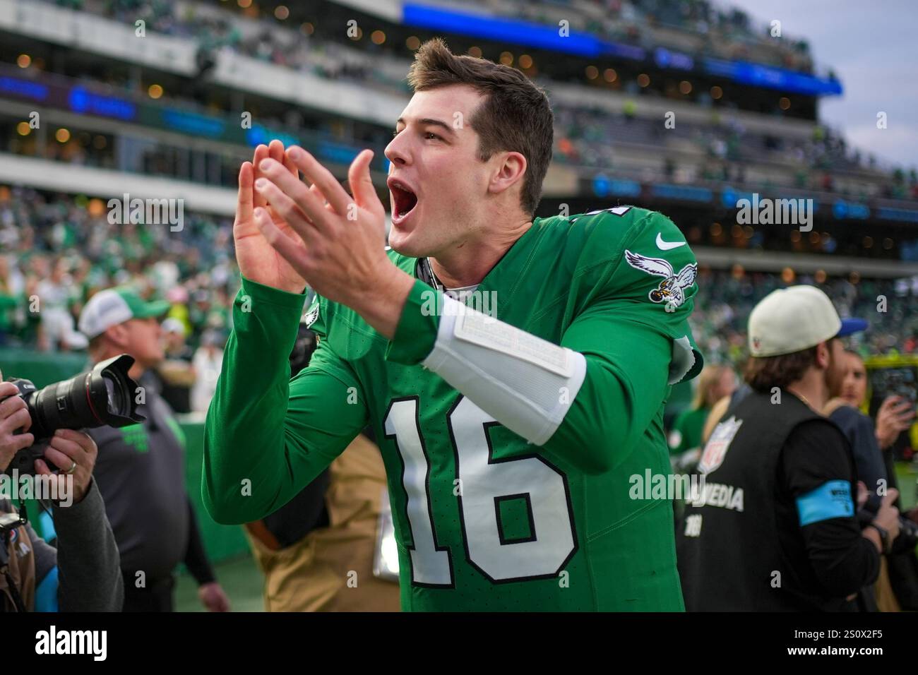 Philadelphia Eagles quarterback Tanner McKee leaves the field following ...