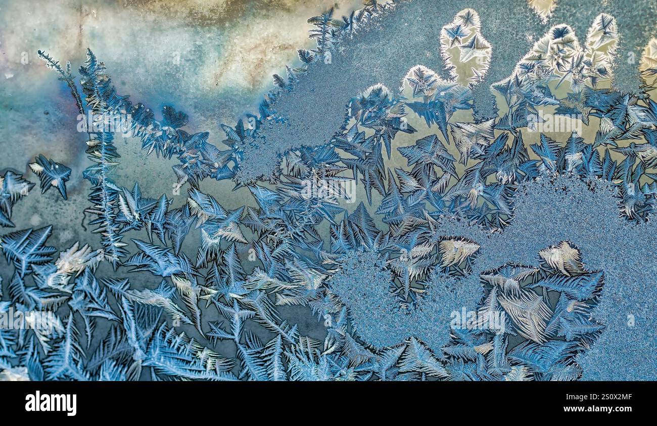 Frost on Window with inset and w/o inset Stock Photo - Alamy