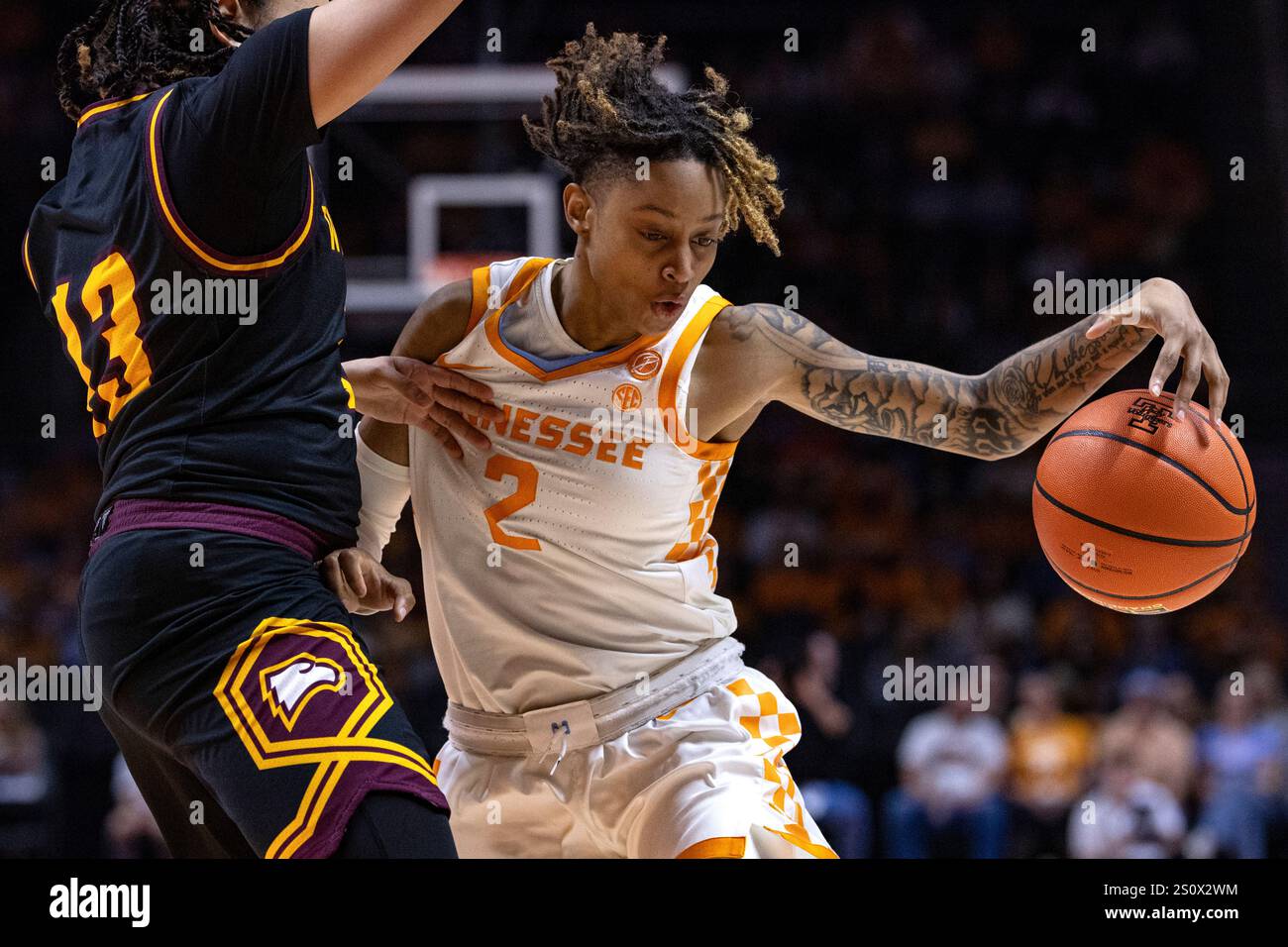Tennessee guard Ruby Whitehorn (2) drives against Winthrop guard Mya ...