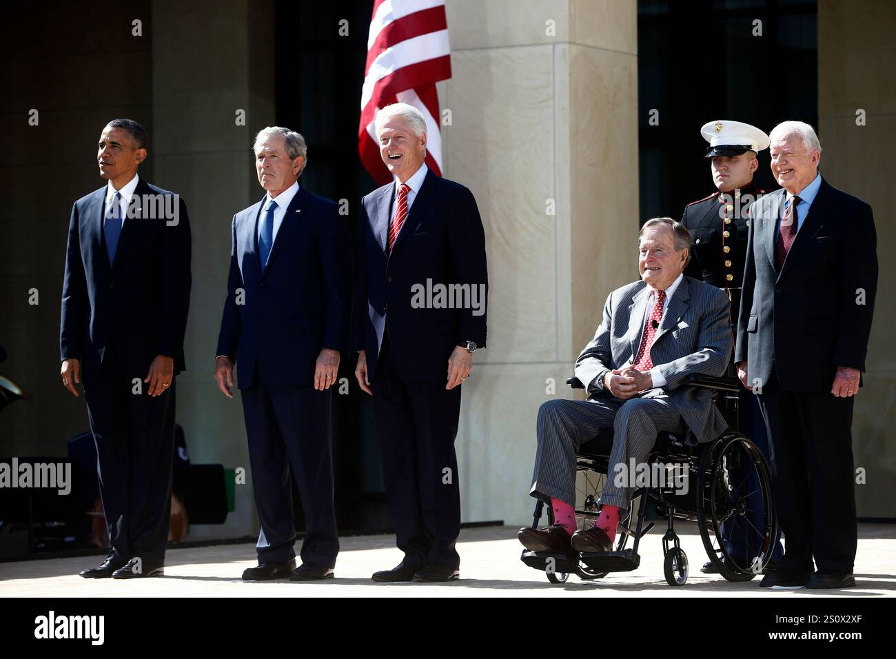 FILE - President Barack Obama, from left, stands with former Presidents ...