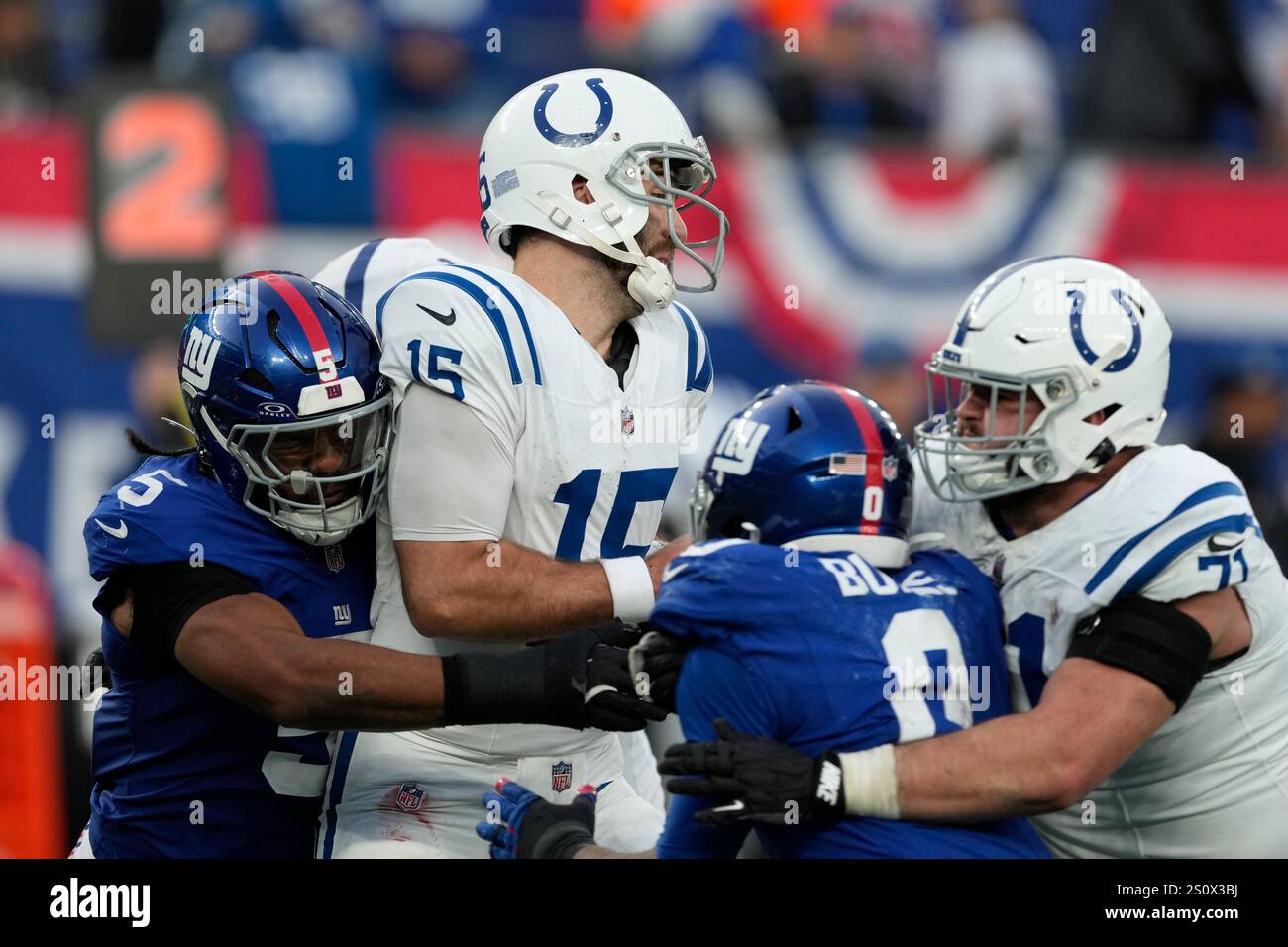 New York Giants defenders sack Indianapolis Colts quarterback Joe ...