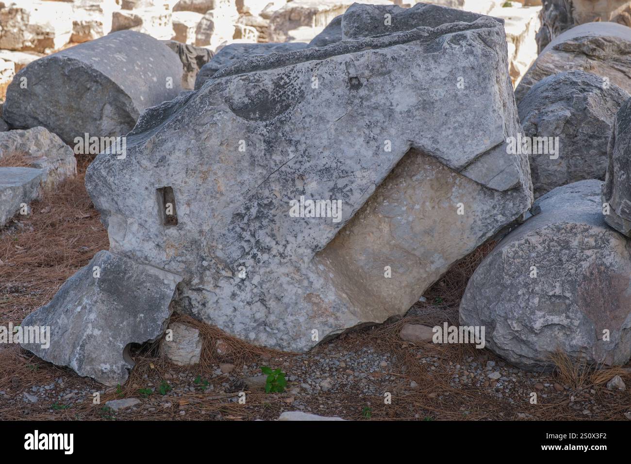 Turkey, Turkiye. Roman Ruins at Ephesus. Stonework shows how stones fit ...