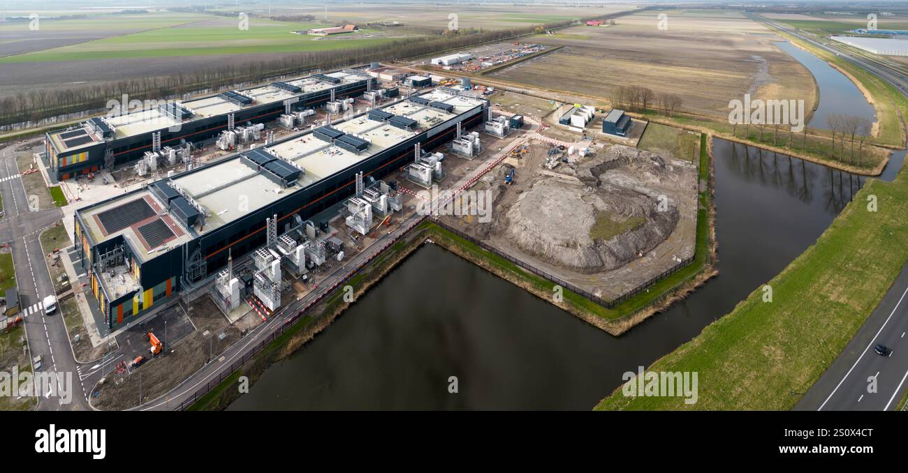 Aerial view of a large datacenter in Noord Holland, The Netherlands ...