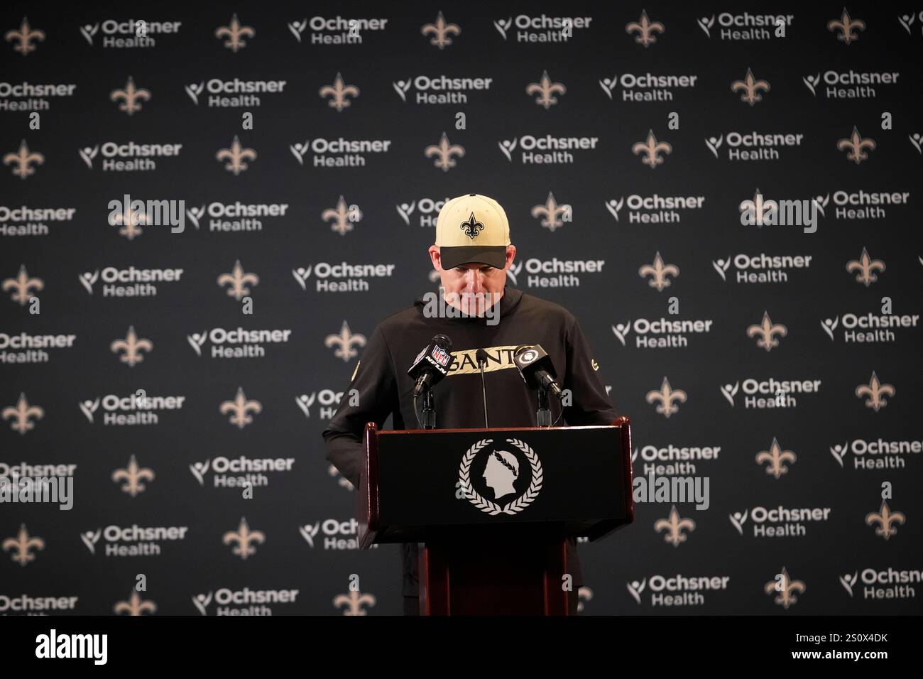 New Orleans Saints interim head coach Darren Rizzi speaks during a news ...