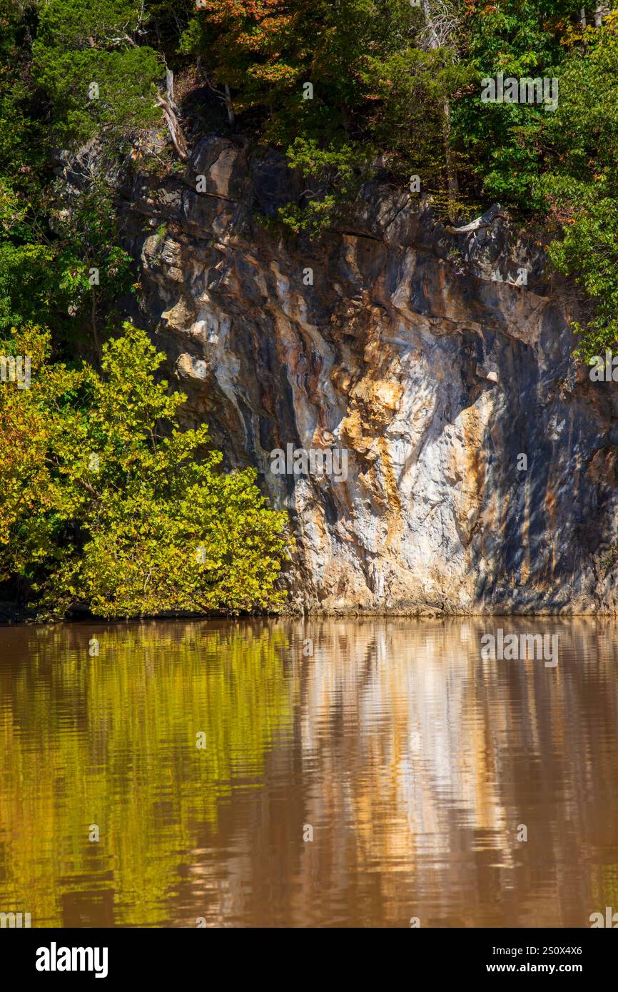 A colorful limestone outcrop on the shoreline of Watts Bar Lake on the ...