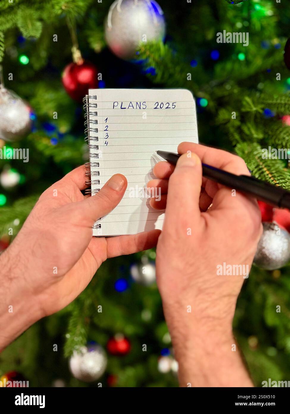 Writing new year resolutions 2025 by hand in December on New Year's Eve ...