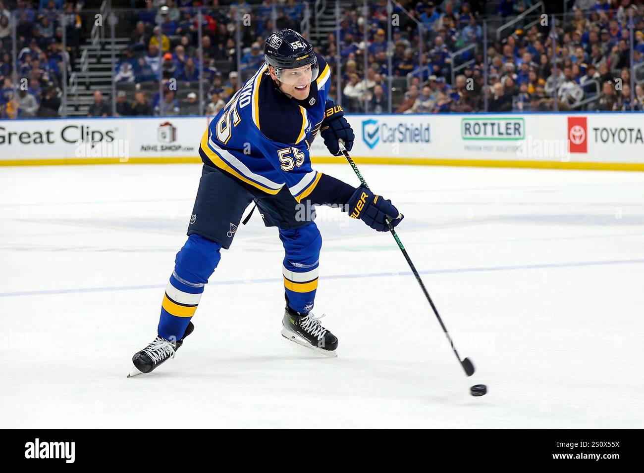 St. Louis Blues' Colton Parayko (55) controls the puck during the ...