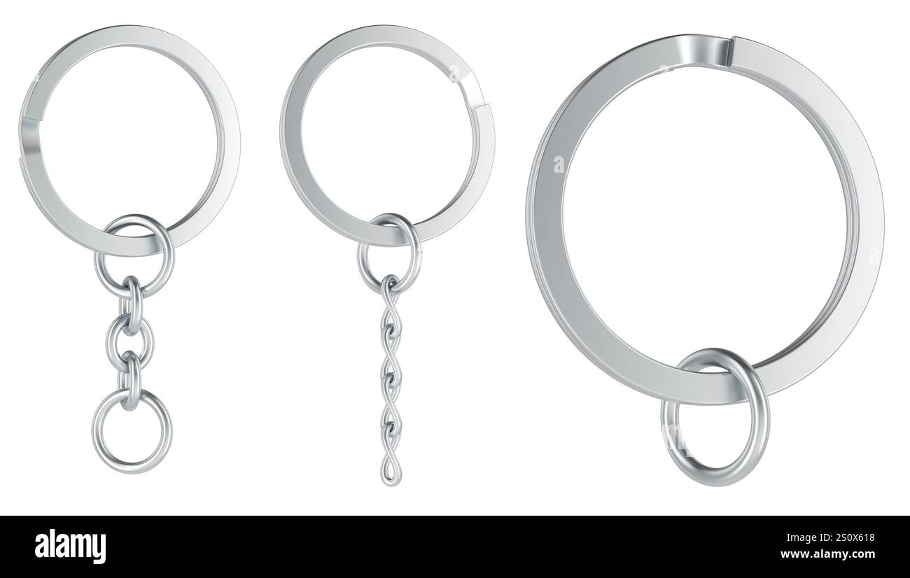 Split Keyrings with Chain Keychain Ring. Different types. 3D rendering ...