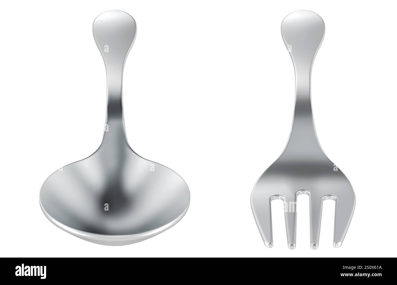 Spoon and fork, front view. 3D rendering isolated on white background ...