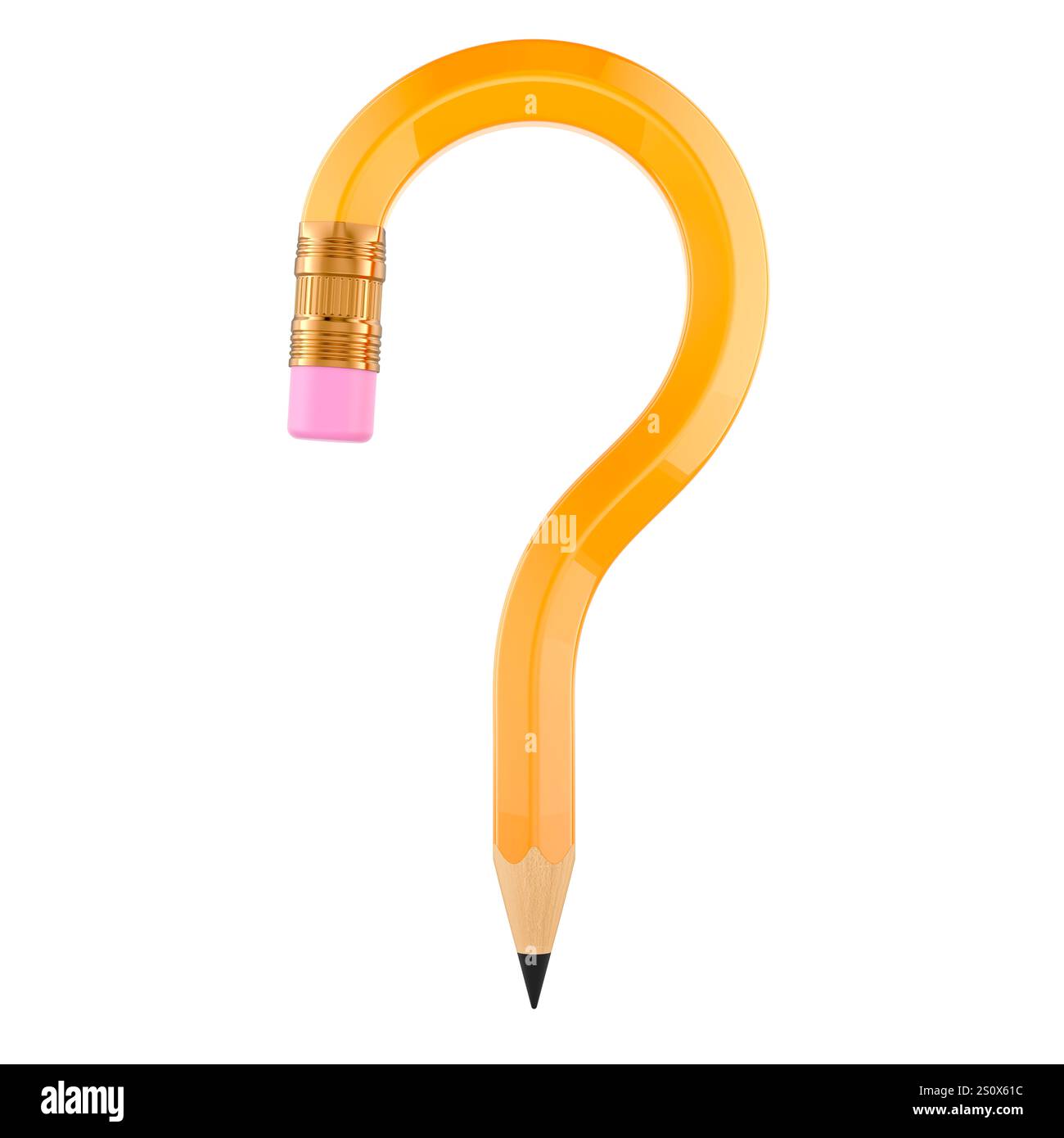 Pencil as question mark, 3D rendering isolated on white background ...