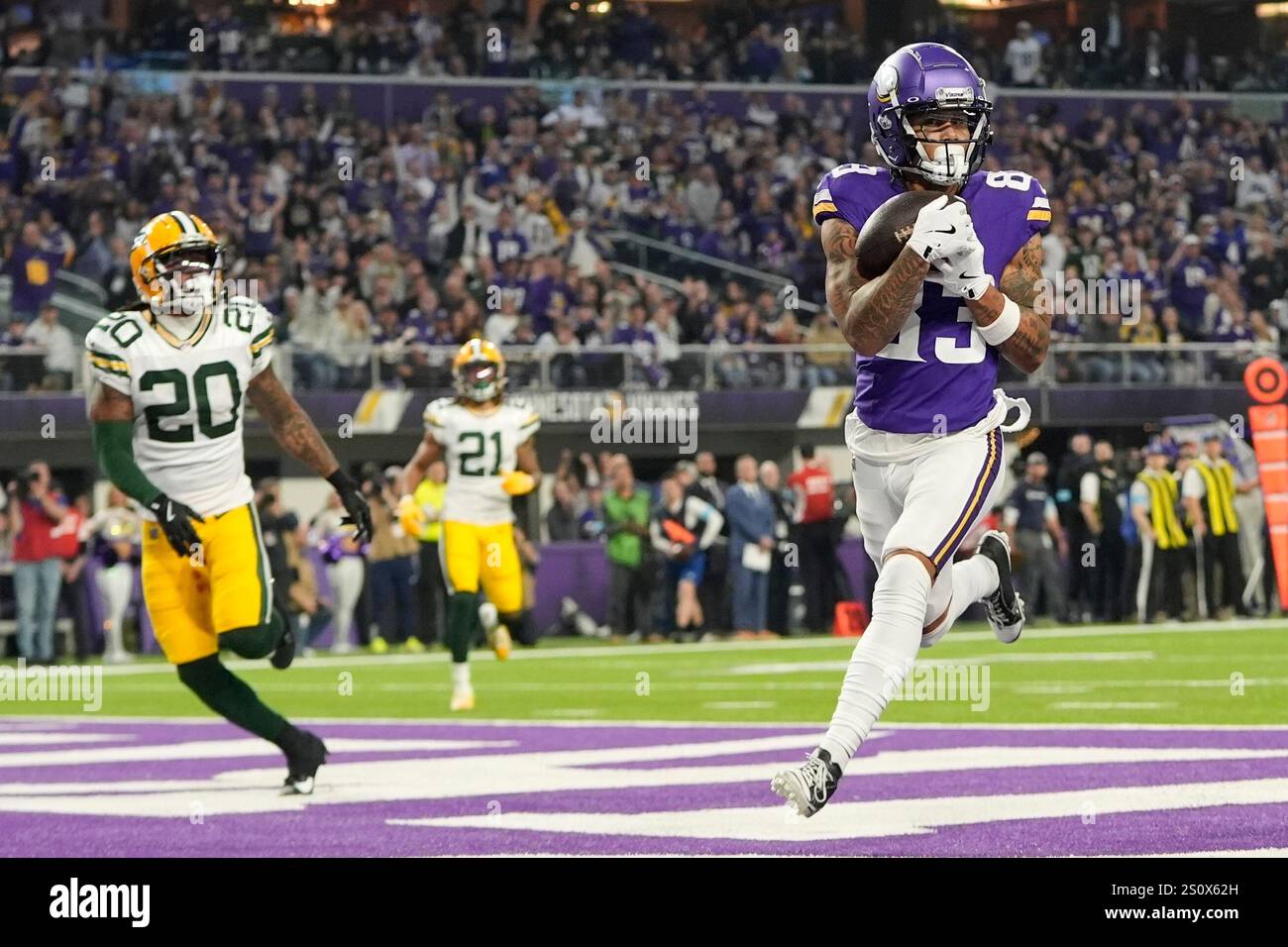 Minnesota Vikings' Jalen Nailor catches a touchdown pass during the ...
